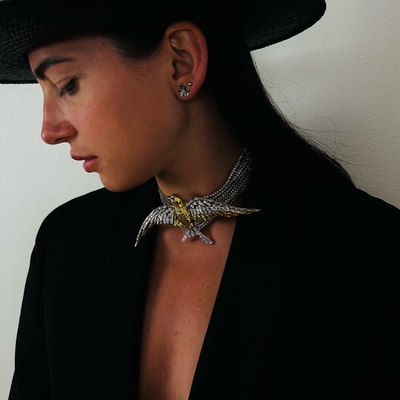 Vintage | Jewelry | New Multilayered Rhinestone Bird Choker Necklace ...